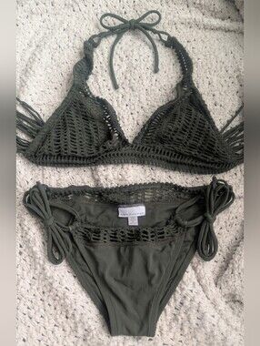 Robin Piccone | Swim | Robin Piccone Olive Crochettrim Tieside Bikini ...